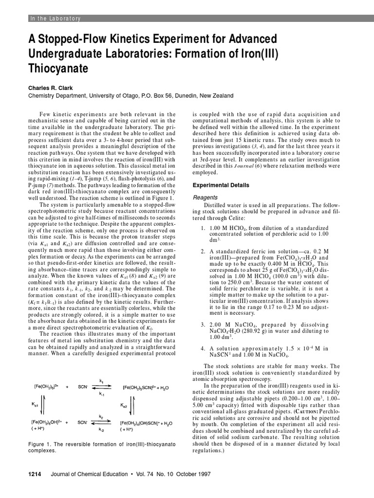 A Stopped-Flow Kinetics Experiment For Advanced Undergraduate ...