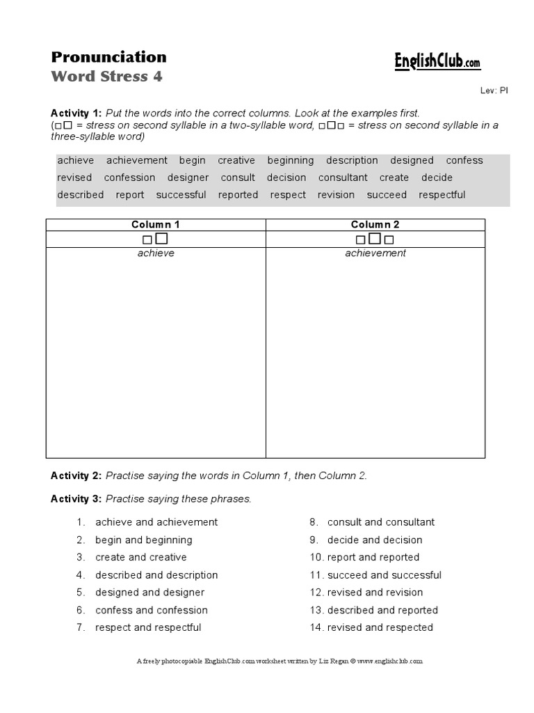 Word Stress | PDF | Language Arts & Discipline
