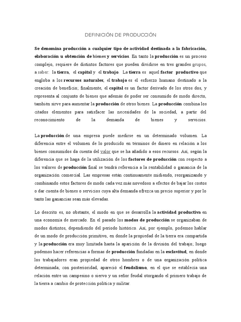 Definición y Concepto de Producción | PDF | Industrias | Producción y ...