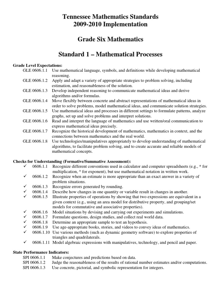 6th Grade Mathematics TN Standards | PDF | Area | Fraction (Mathematics)
