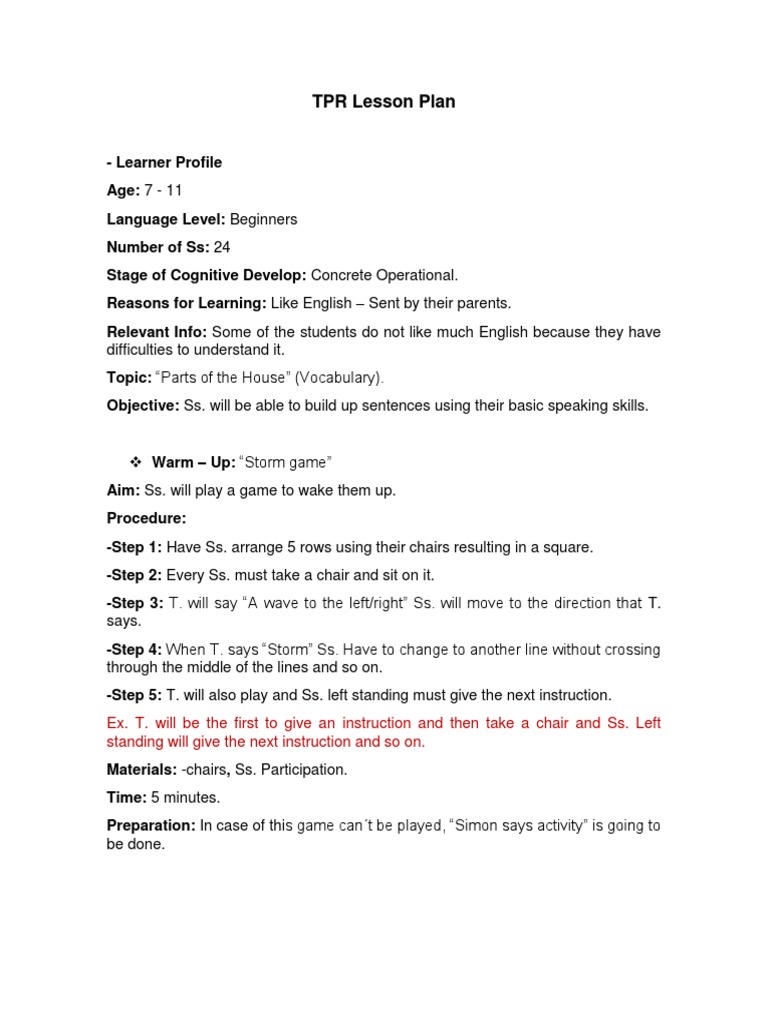 Lesson Plan - Total Physical Response | PDF | Education Theory | Cognition