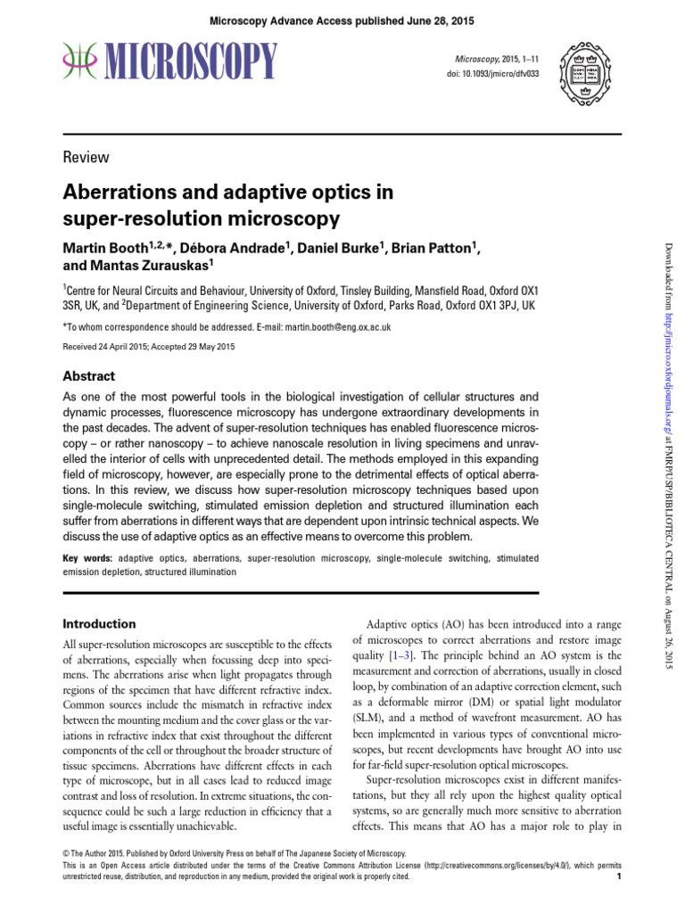 Aberrations and Adaptive Optics in Super-Resolution Micros | Download ...