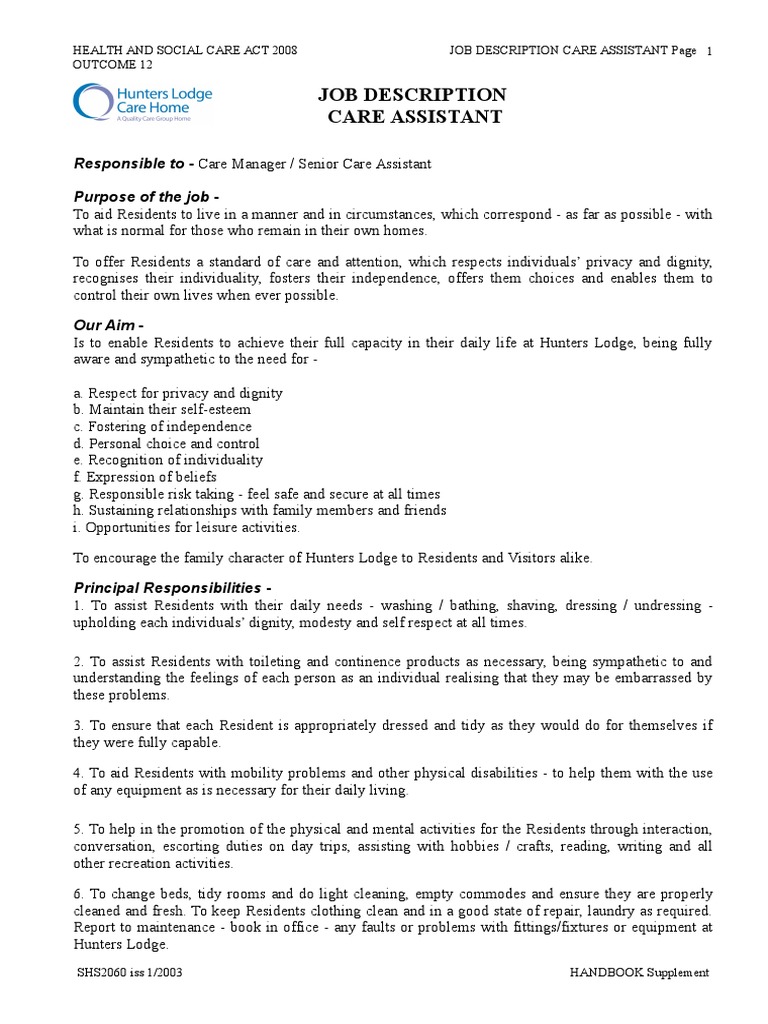 Job Description Carer | PDF | Caregiver | Privacy