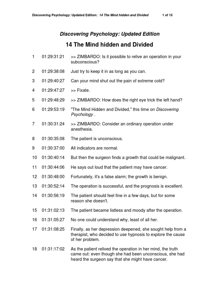The Mind: Hidden and Divided | PDF | Unconscious Mind | Hypnosis