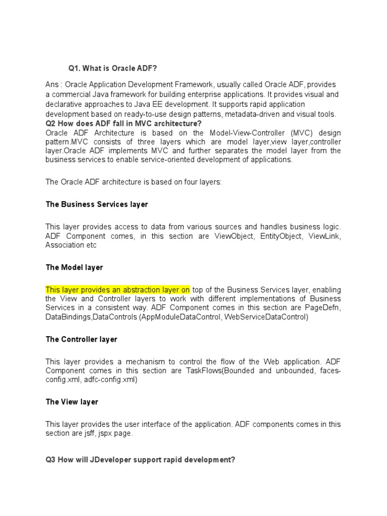 Adf Interview Questions and Ansewrs | PDF | Class (Computer Programming) | Model–View–Controller
