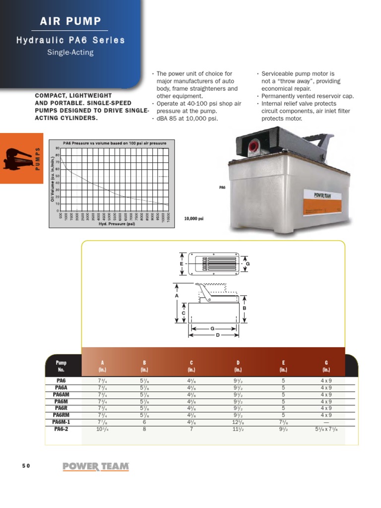 Power Team PA6 Pumps - Catalog | PDF | Pump | Gases