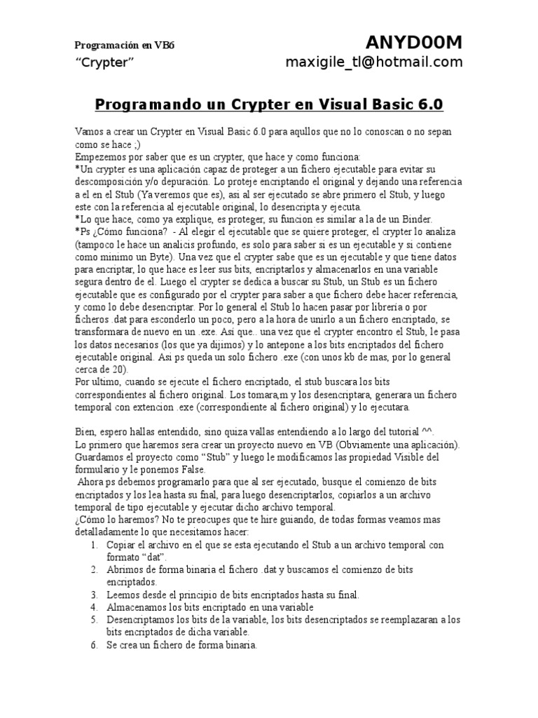 Programando Un Crypter en Visual Basic 6 | PDF | Poco | Archivo de ... Programando Un Crypter en Visual Basic 6 | PDF | Poco | Archivo de ...