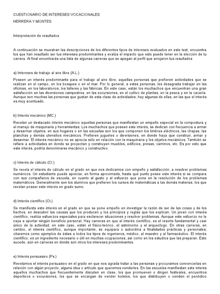 Cuestionario de Intereses Vocacionales | Descargar gratis PDF ...