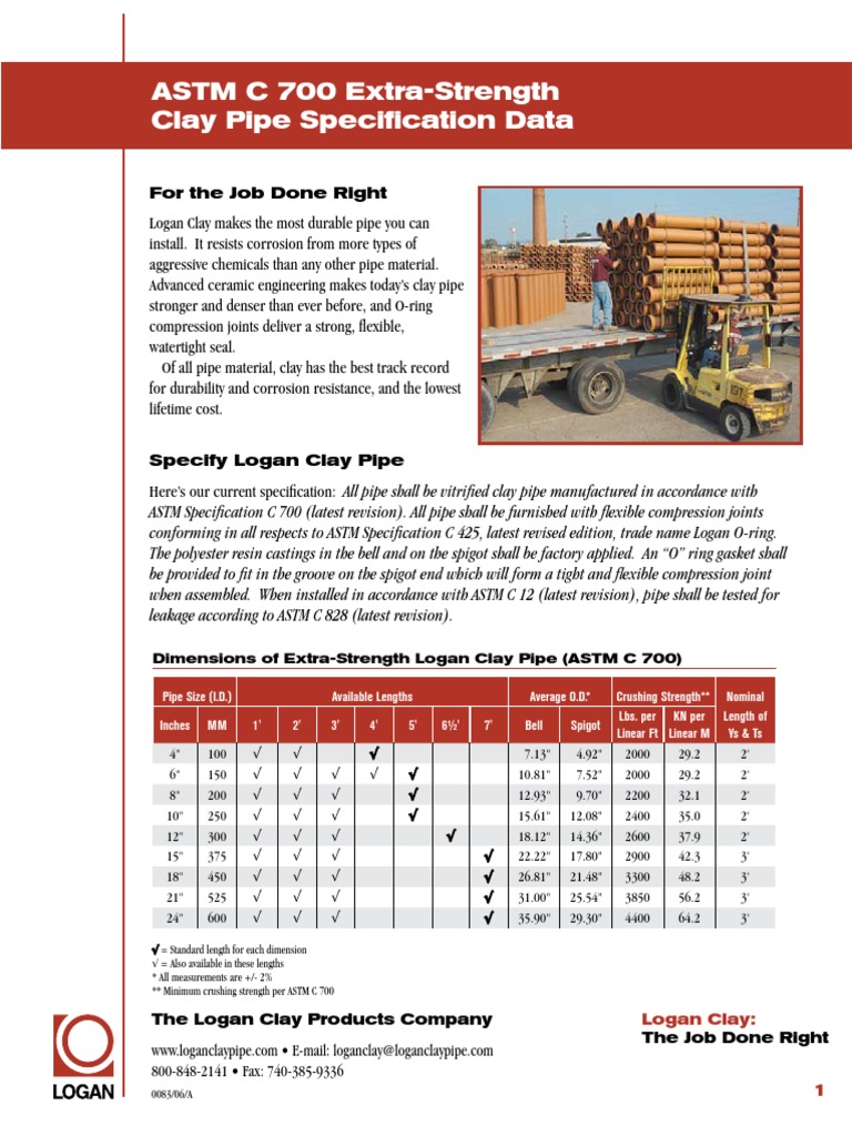 ASTM C 700 Extra-Strength Clay Pipe Specification Data: For The Job ...
