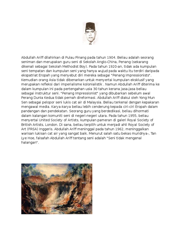 Abdullah Ariff Dilahirkan Di Pulau Pinang Pada Tahun 1904 | PDF