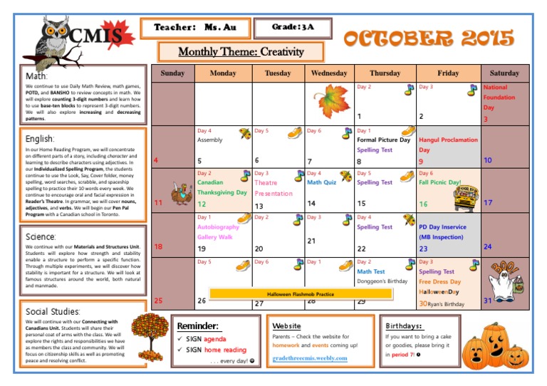 g3 Oct 2015 Calendar | PDF | Career & Growth | Language Arts & Discipline