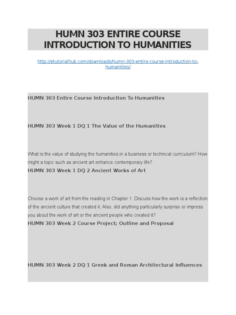 Humn 303 Entire Course Introduction To Humanities | PDF | Humanities ...