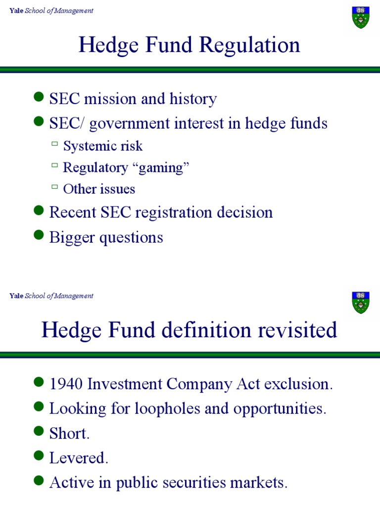Hedge Fund Regulation: SEC Mission and History SEC/ Government Interest in Hedge Funds | PDF ...