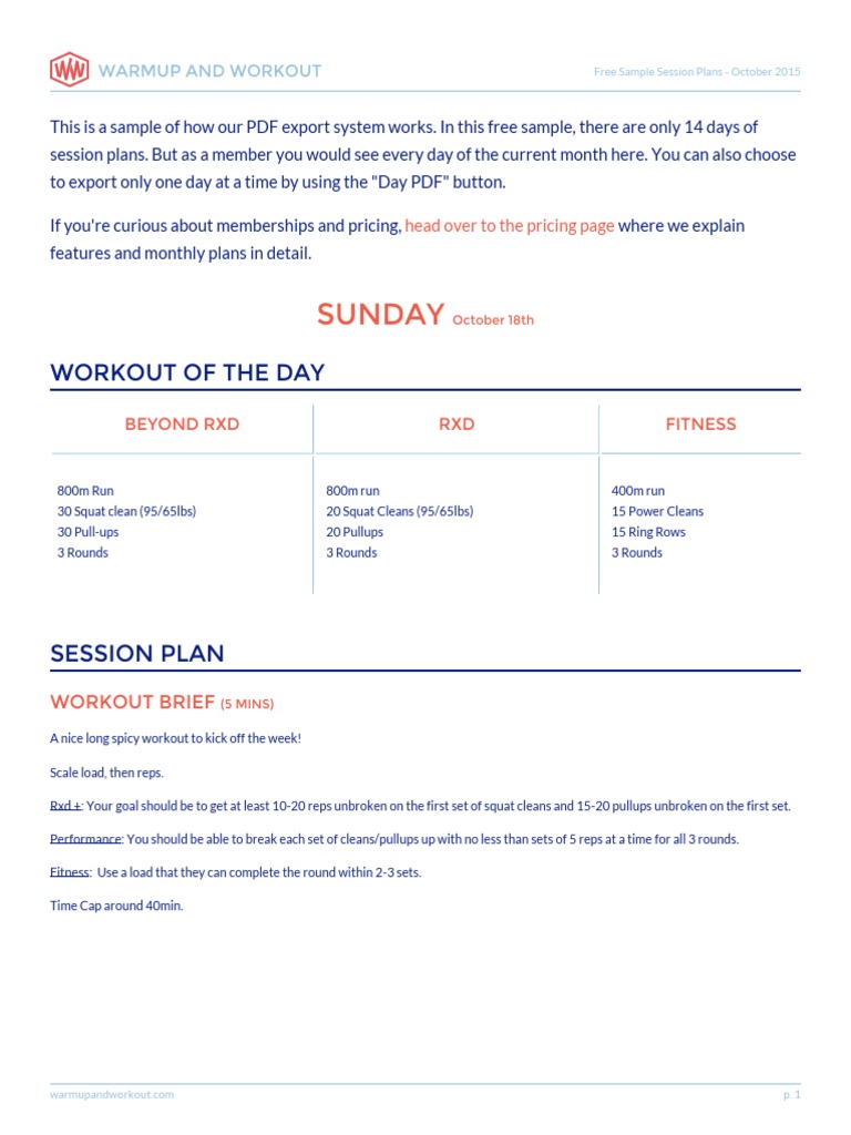 Two Weeks Crossfit Sample Session Plans | PDF | Rowing (Sport ...