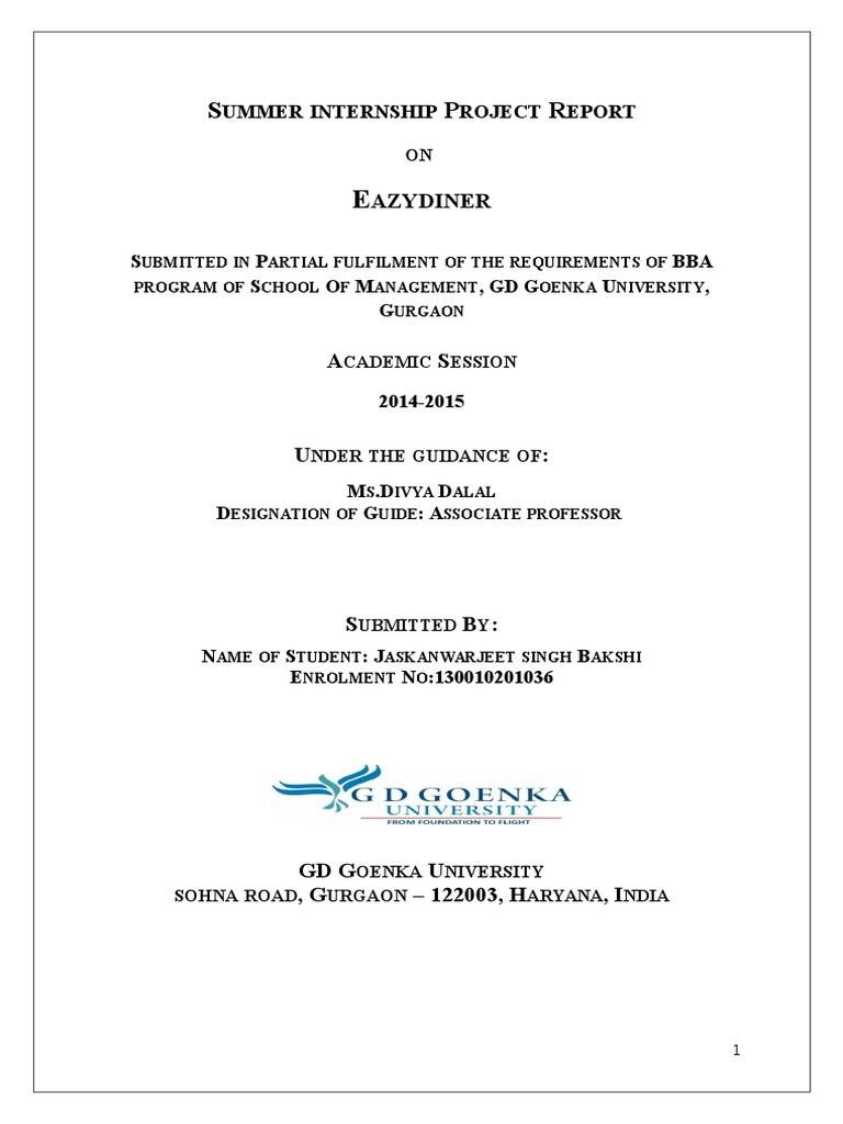 Summer Internship Project Report - docxJB | PDF | Menu | Restaurants