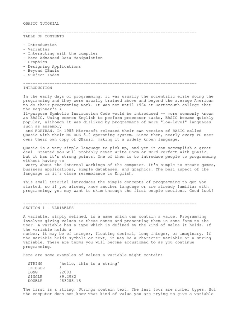 Qbasic Tutorial Pdf Data Type Variable Computer Science 1178