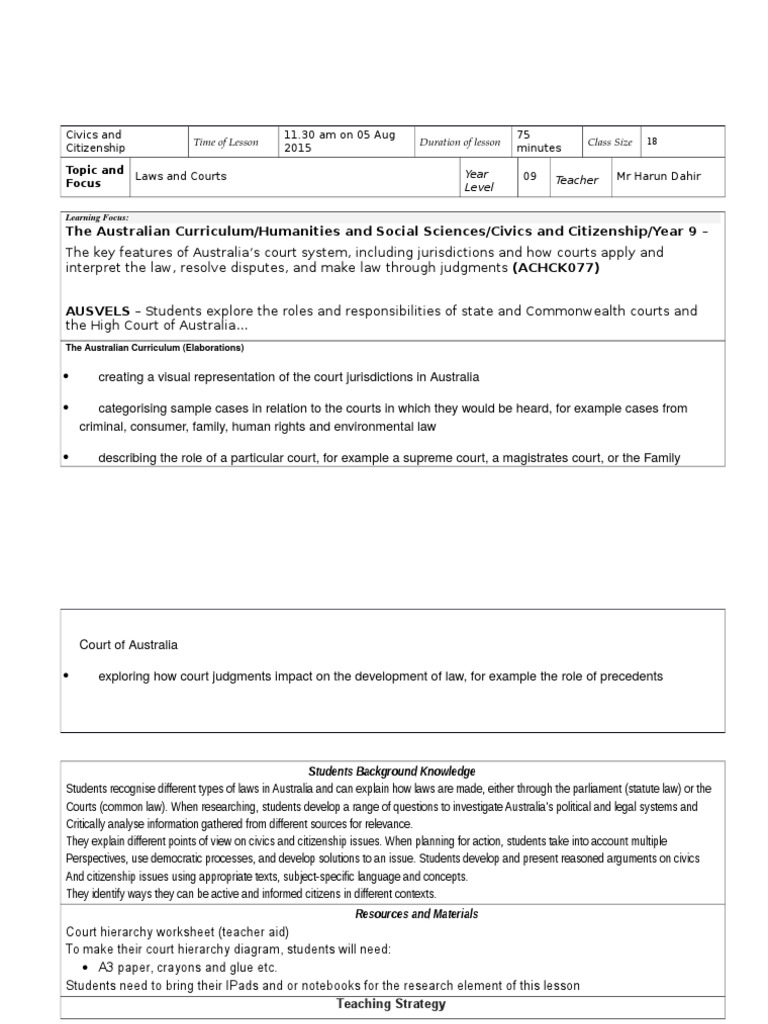 Lesson Plan - Civics and Citizenship | PDF | Teachers | Teaching