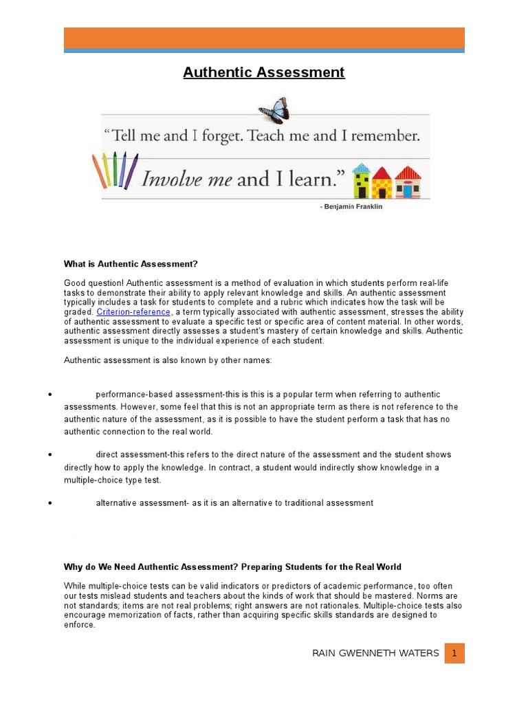 Authentic Assessment Reference | PDF | Educational Assessment | Rubric ...