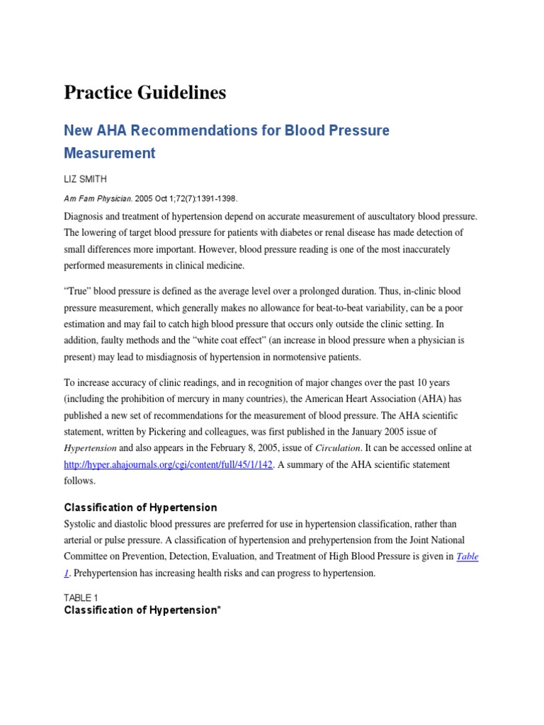 AHA Blood Pressure Guidelines PDF Hypertension Blood Pressure