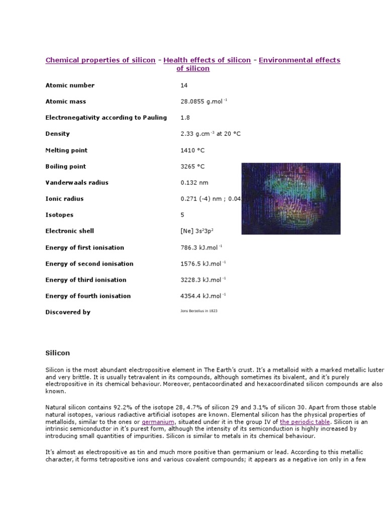 Chemical Properties of Silicon | Silicon | Silicon Dioxide