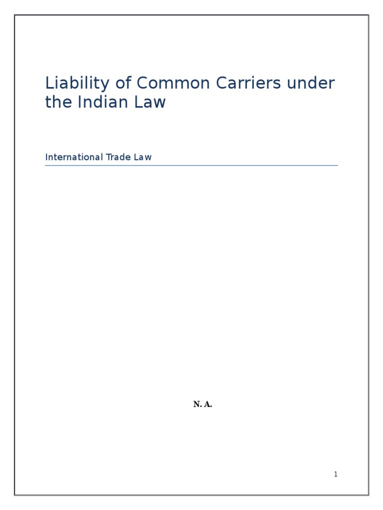 Liability of Common Carriers Under The Indian Law | PDF | Common ...