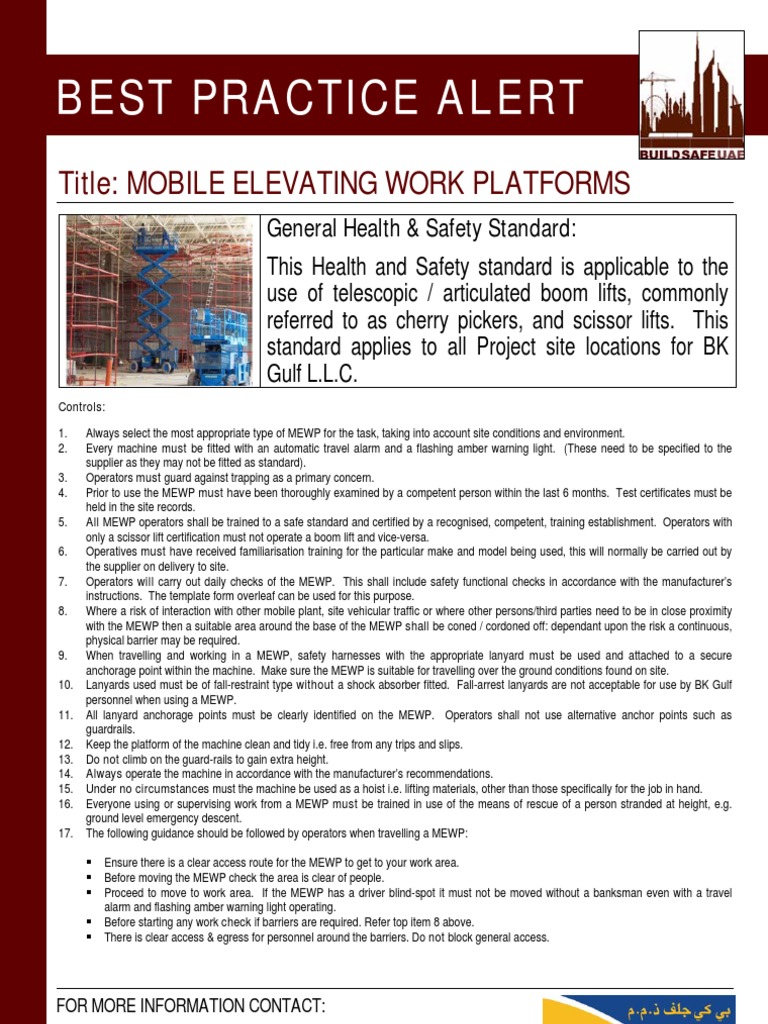 189 Bsu Best Practice Alert - Mobile Elevating Work Platforms ...