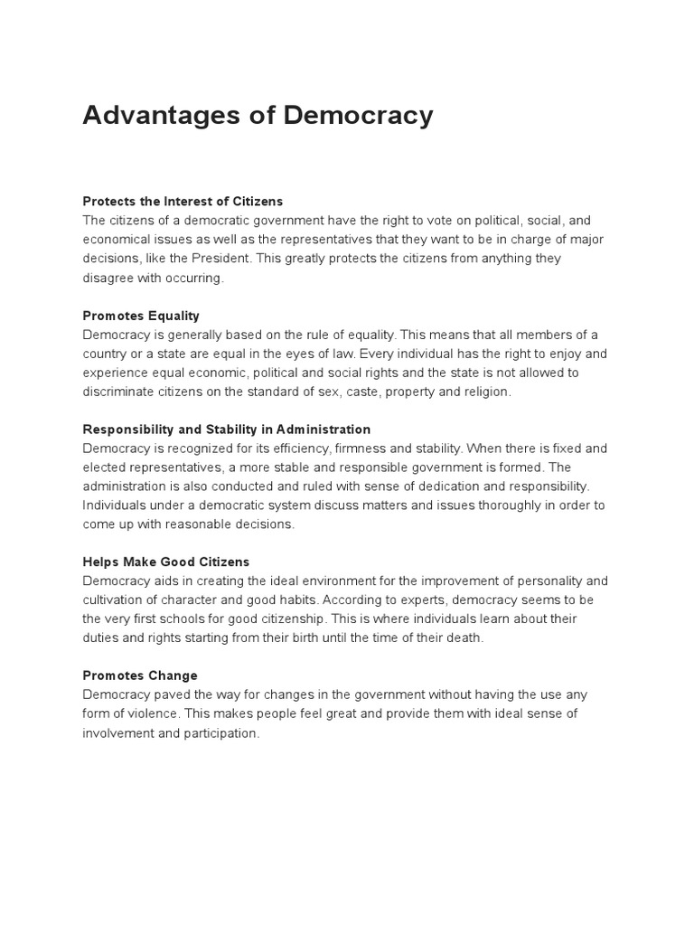 Advantages of Democracy | PDF | Citizenship | Democracy