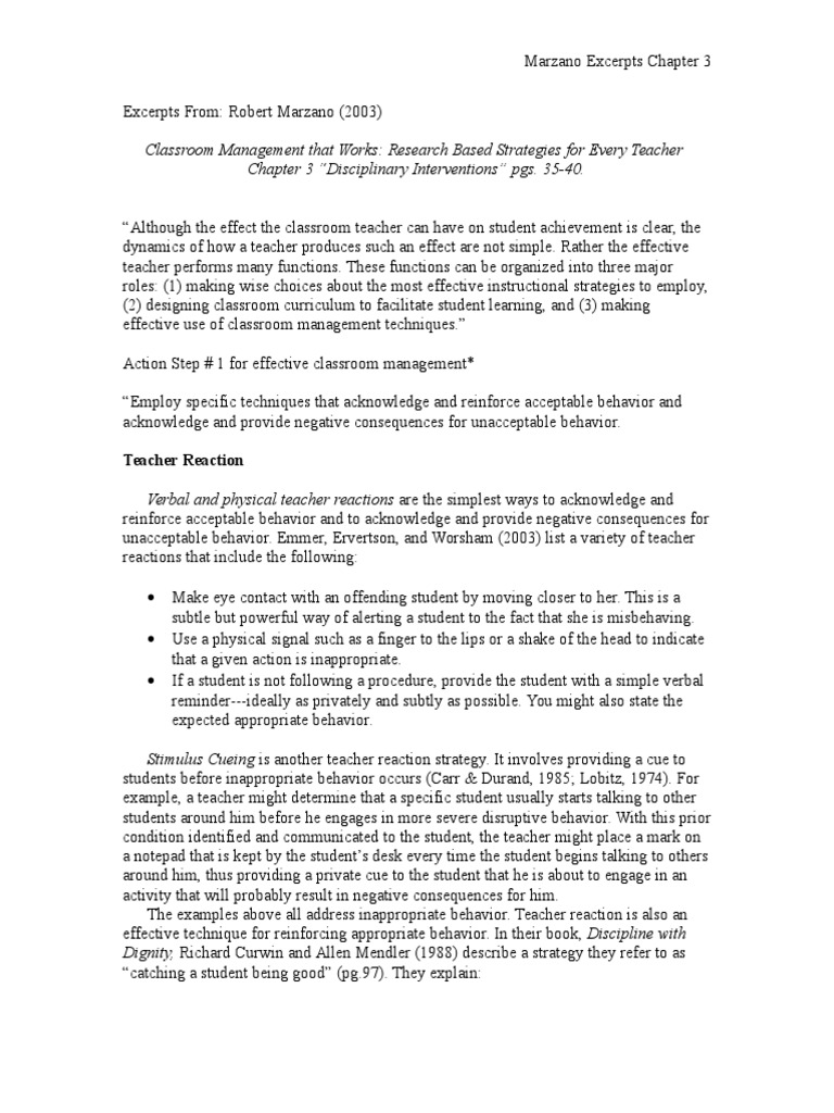 Robert Marzano | PDF | Classroom Management | Classroom