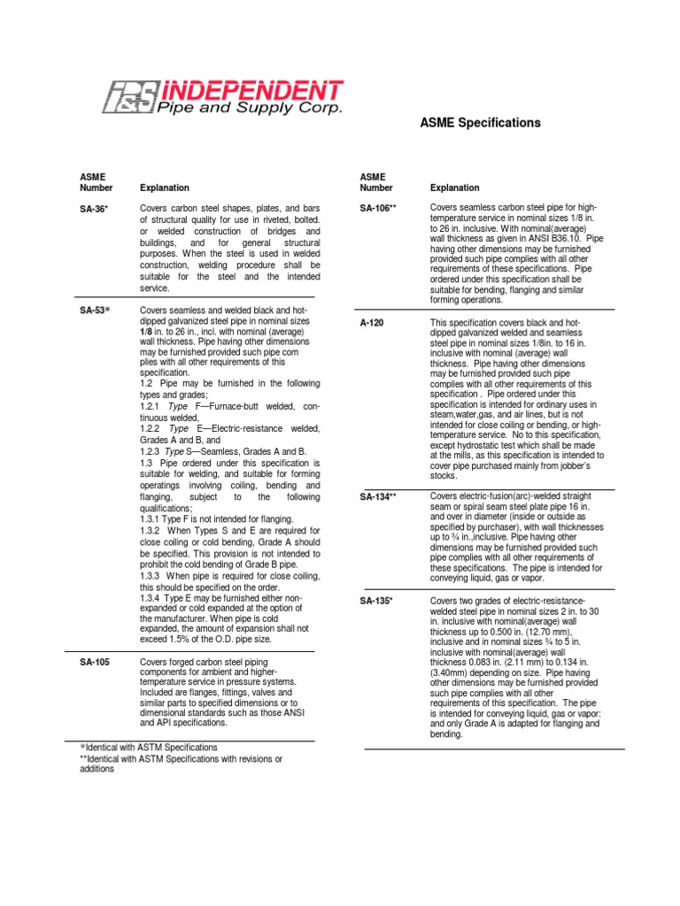 Asme Specifications SA36 ToSA423 | PDF | Pipe (Fluid Conveyance) | Steel