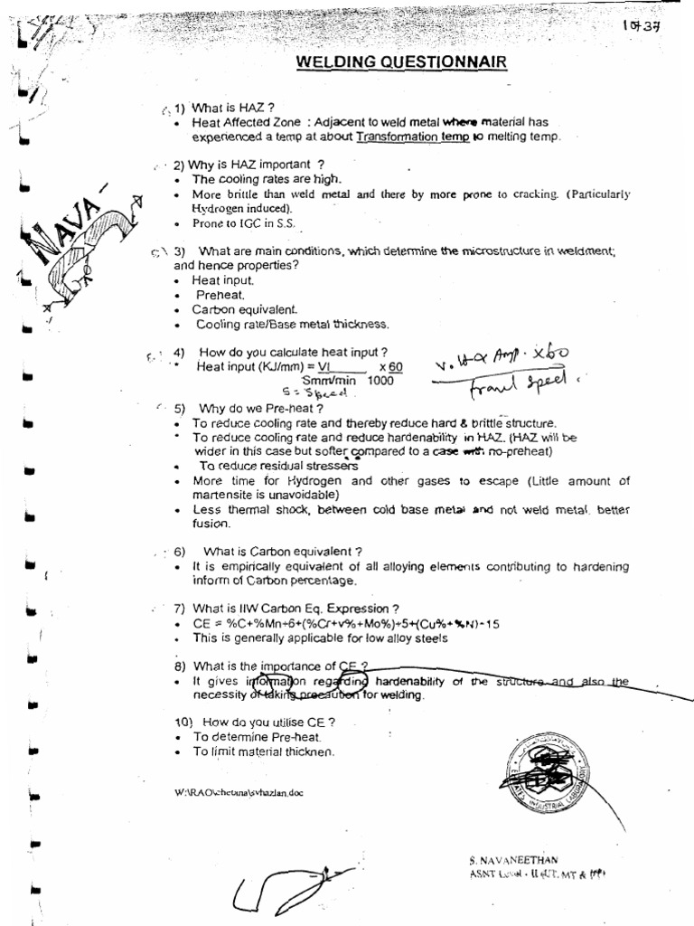 Welding Questionnair | PDF