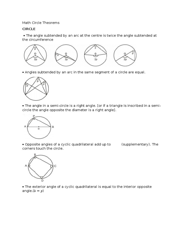 Math Circle Theorems Notes X PP | PDF | Circle | Angle