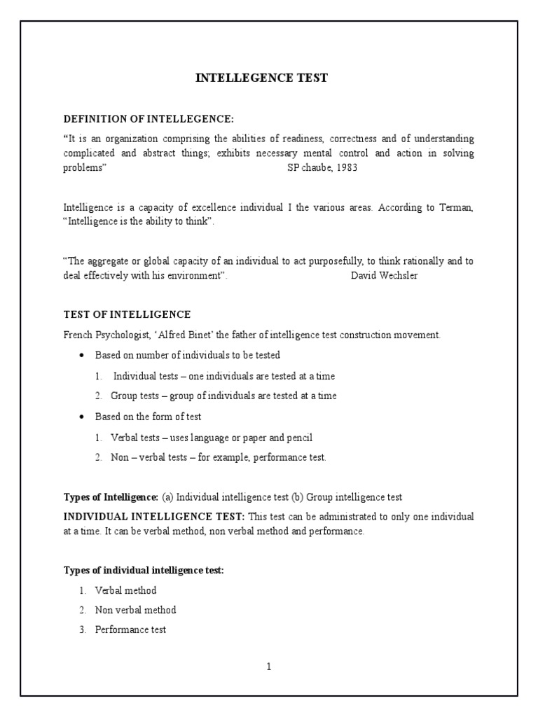 Intelligence Test | Wechsler Adult Intelligence Scale | Intelligence ...