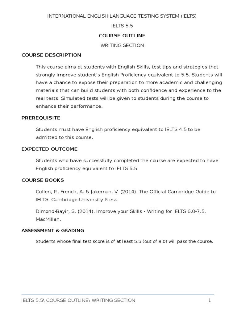 IELTS 5.5 Writing Course Outline | PDF | International English Language ...