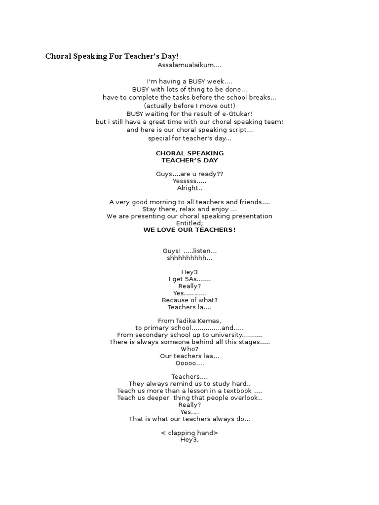 Choral Speaking For Teacher | PDF