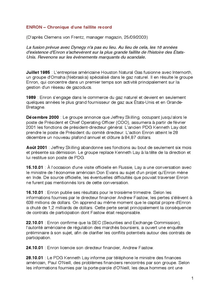 Scandale Enron : Chronique d'une faillite | PDF | Enron | Securities ...