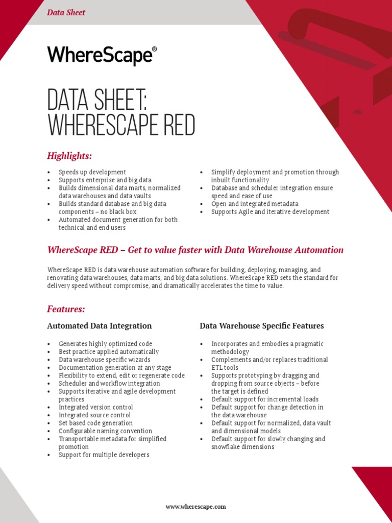 wherescape-red-data-sheet.pdf | Data Warehouse | Metadata
