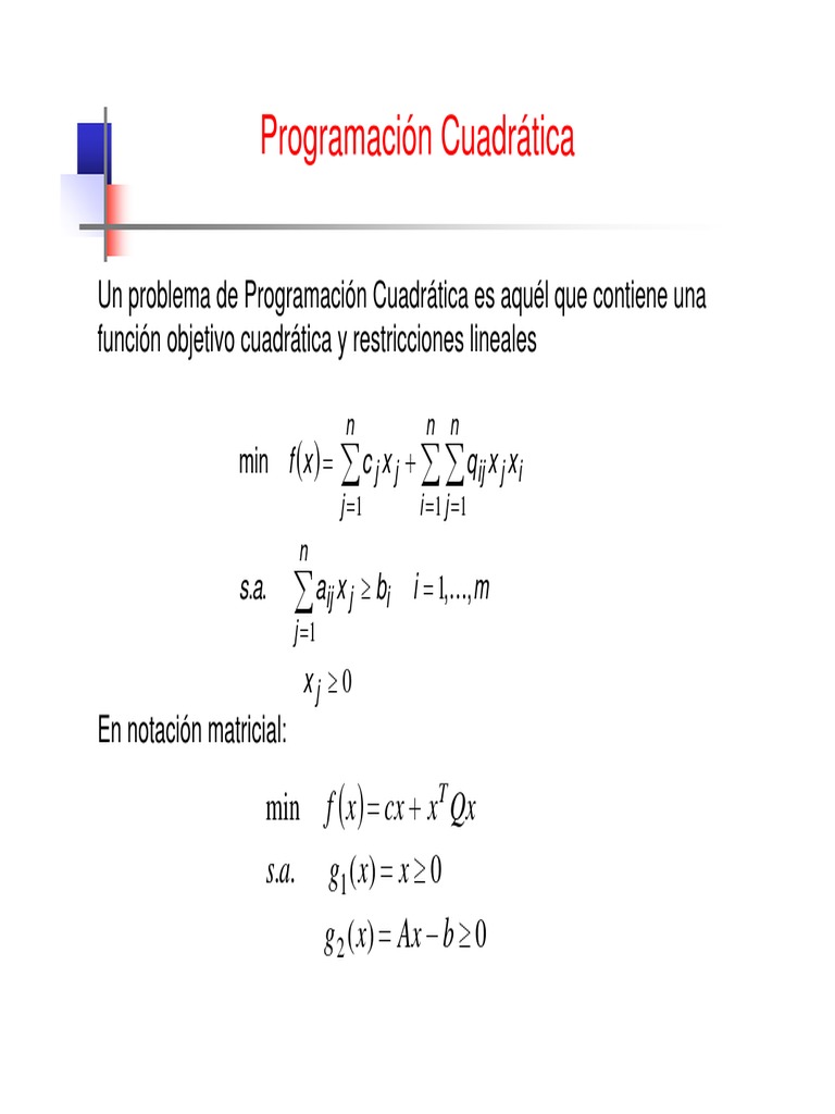 programacion-cuadratica | Ecuaciones | Linealidad
