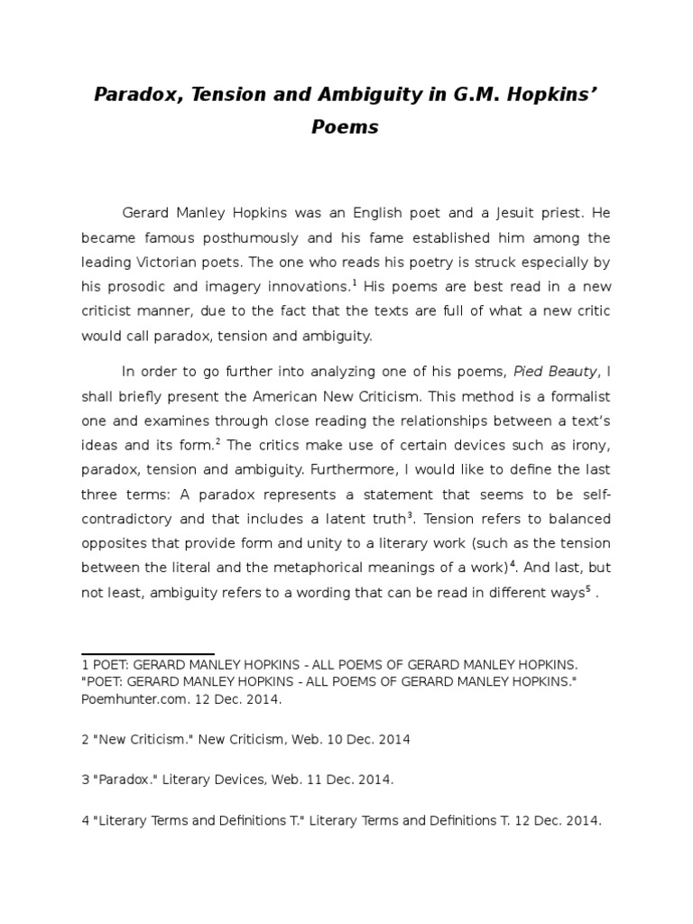 Paradox, Tension, Ambiguity, Hopkins | PDF | Poetry | Ambiguity