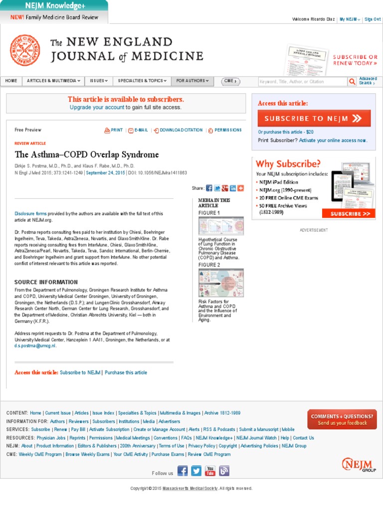 The Asthma-COPD Overlap Syndrome - NEJM | PDF | Chronic Obstructive ...