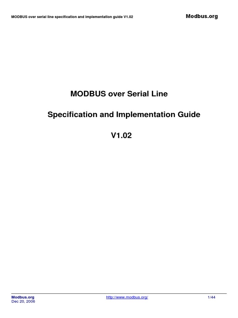 Modbus Over Serial Line V1 02 PDF | PDF | Osi Model | Communications ...