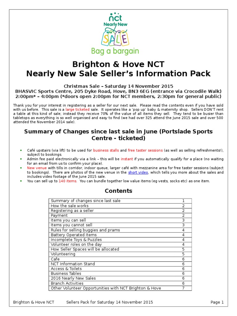 NCT Seller Information Pack Nearly New Sale 14 Nov 2015 | Download Free ...