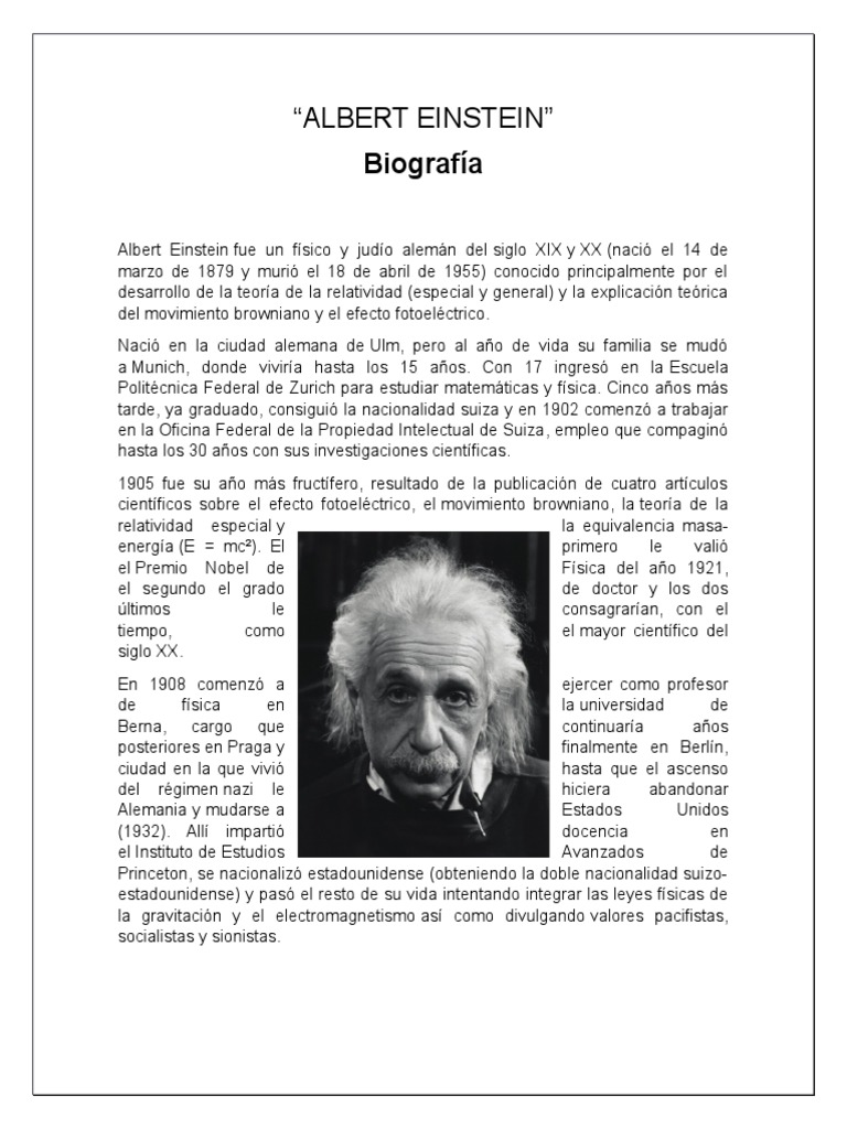 Biografía resumida de Albert Einstein | PDF | Albert Einstein | Física