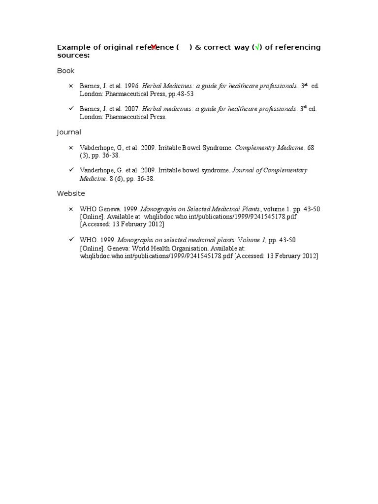 Example of Original Reference & Correct Way of Referencing Sources | PDF