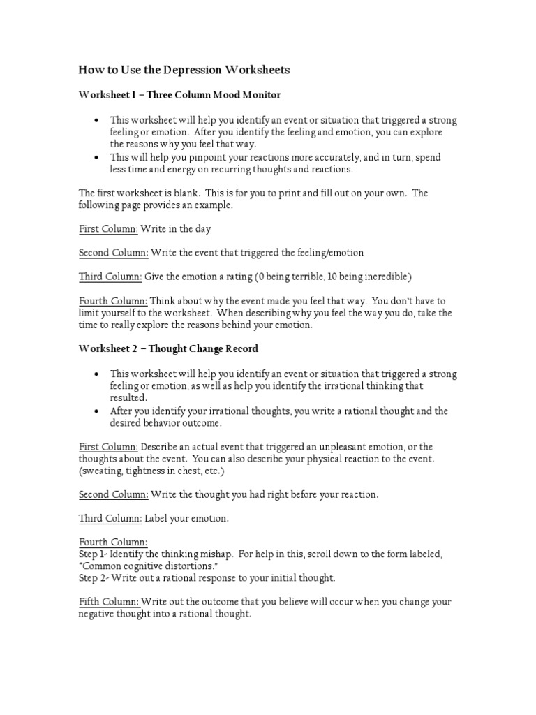 Thoughts and Mood Worksheets | PDF | Emotions | Feeling