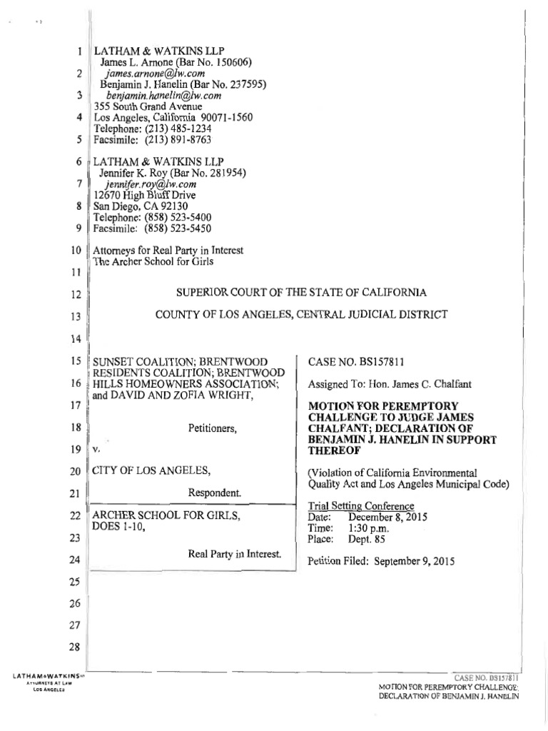 Motion For Peremptory Challenge To Judge James C. Chalfant | PDF ...