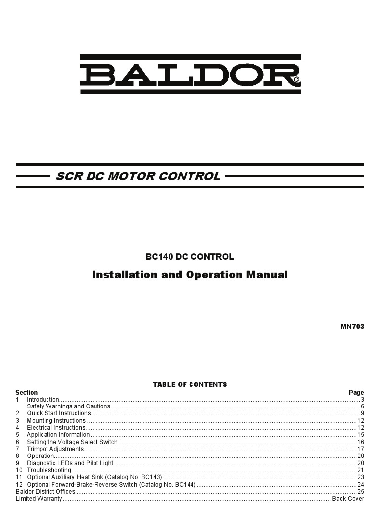 Baldor BC140 Installation & Operation Manual | PDF | Alternating ...