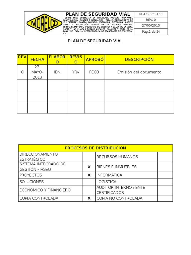 Plan De Seguridad Vial Pdf Seguridad Vial Transporte