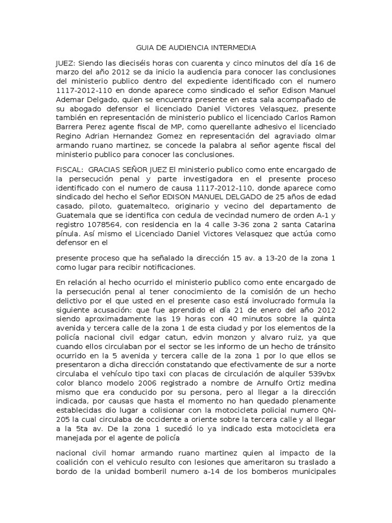 Guia de Audiencia Intermedia | PDF | Evidencia (ley) | Policía
