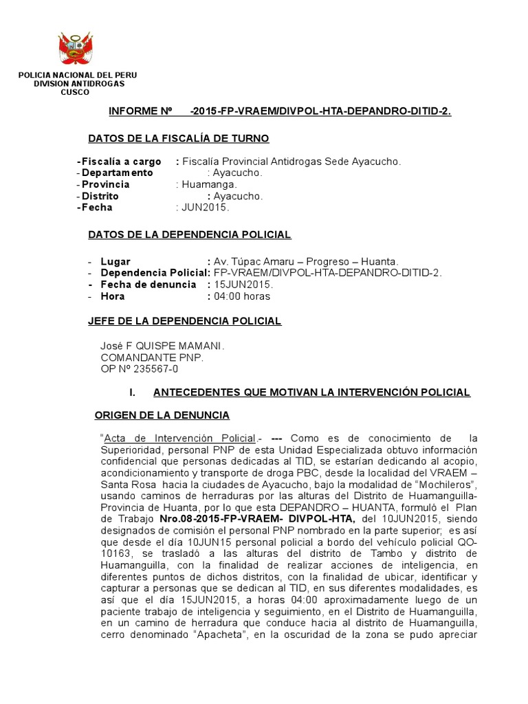 Informe Policial sobre Intervención Antidrogas | PDF | Policía | Violencia