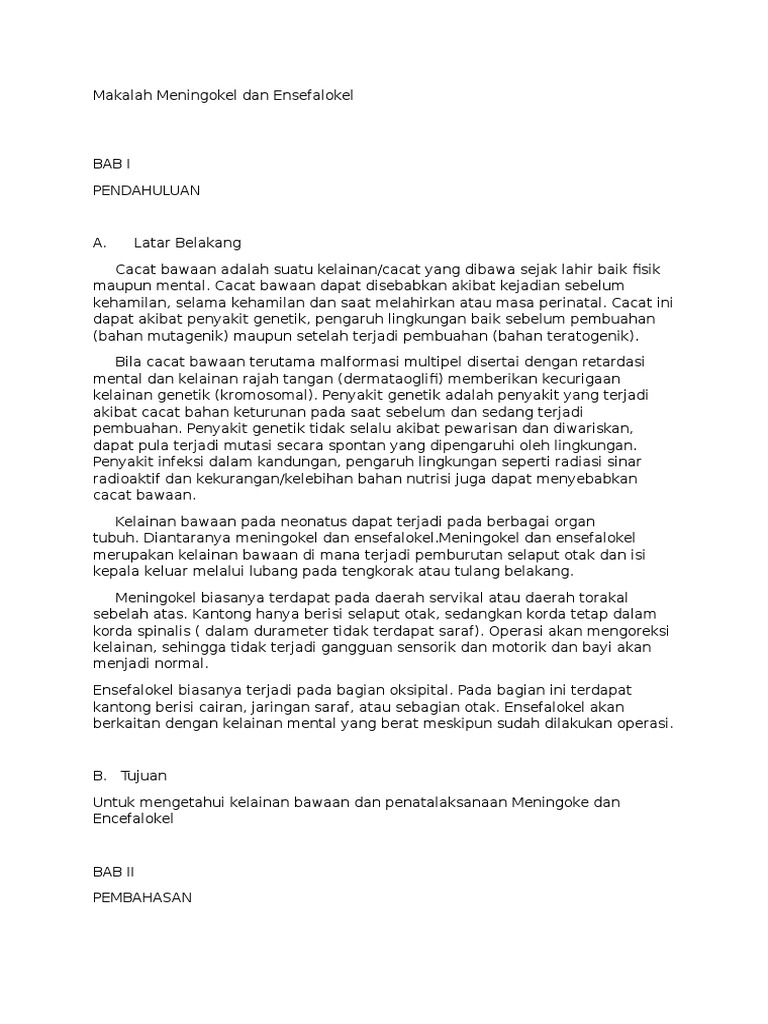 Makalah Meningokel Dan Ensefalokel | PDF | Sains & Matematika